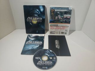 Rare Wii Metroid Prime Trilogy Collector Steel Box /w Instruction Book ...