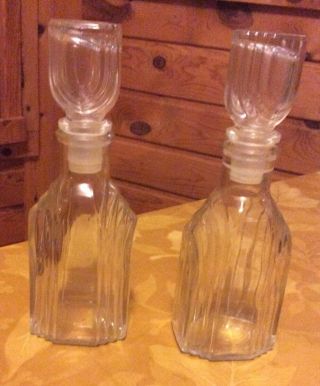 Vintage 2 Set Clear Fluted Deco Glass Decanter Bottles With Stoppers ...