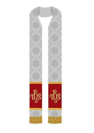 Clergy Priest Stole In White With Embroidered IHS Motif | #31569149
