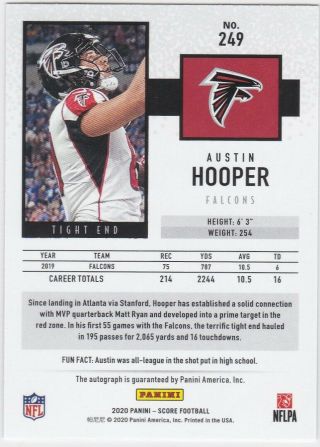 Austin Hooper Atlanta Falcons 2020 Score NFL Veteran Signatures End ...