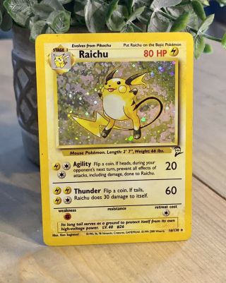 RAICHU 16/130 Holo Foil Rare Base Set 2 Pokemon Card NM. | #42965271