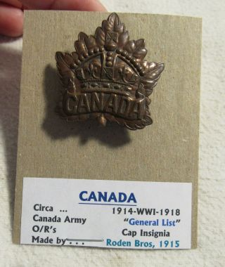 WWI Canada General List Maple Leaf Cap Badge Vintage CEF Insignia 7 ...