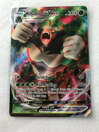 Rillaboom Vmax Full Art Ultra Rare 018/192 Pokemon Card SS Rebel Clash ...