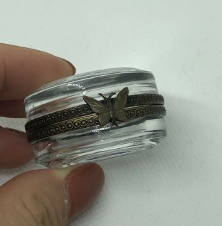 Antique Vintage Glass Crystal Brass Butterfly Pill Box Trinket Jewelry ...