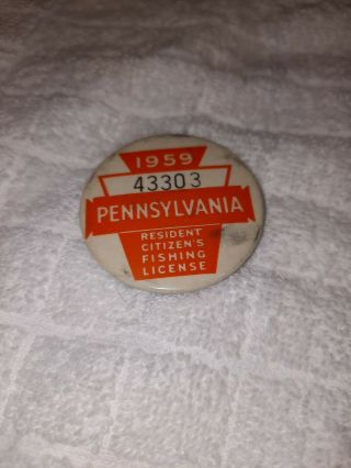 1958 PA Pennsylvania Fishing License Resident Button Vintage | #43545210