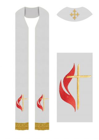 Clergy Priest Stole In White With Embroidered IHS Motif | #31569149