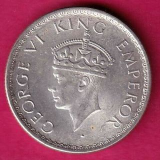 BRITISH INDIA ABOUT UNC BOMBAY 1942 GEORGE VI ONE RUPEE RARE SILVER CO ...