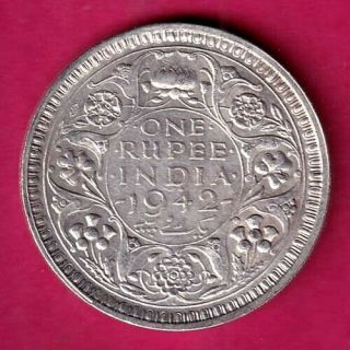 BRITISH INDIA ABOUT UNC BOMBAY 1942 GEORGE VI ONE RUPEE RARE SILVER CO ...