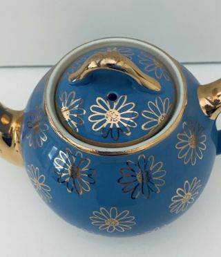 HALL Blue With Gold Trim TEAPOT Floral 4 Cup Tea Pot Vintage | #56978082